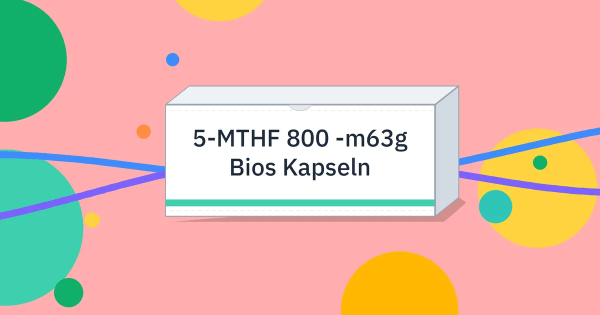 Symbolbild: Packung mit der Aufschrift 5-MTHF 800 -m63g Bios Kapseln (PZN 20051979) – Verfügbarkeit und Bezug in Apotheken in Frankfurt am Main