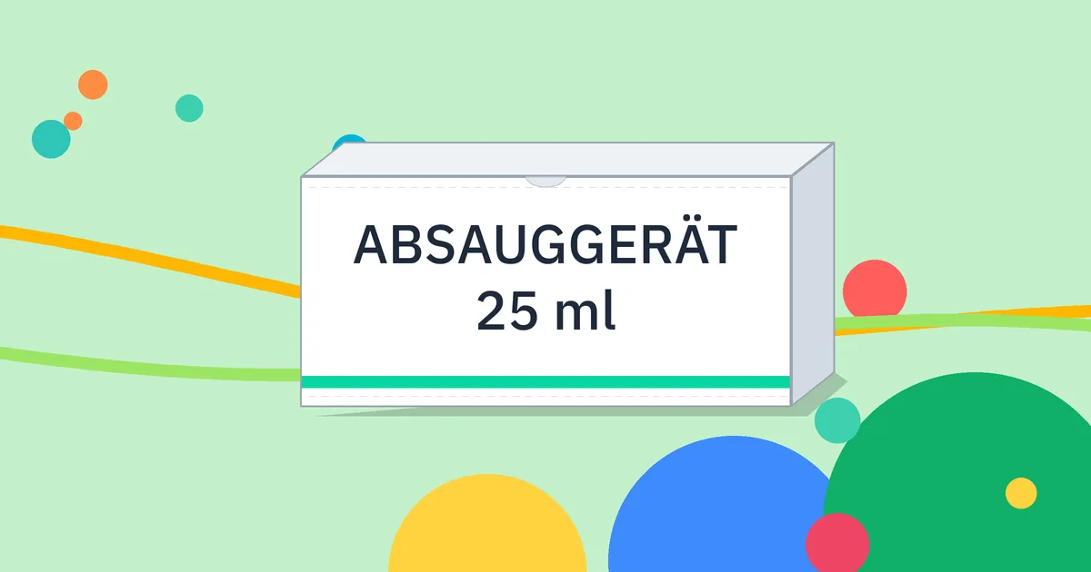 Symbolbild: Packung mit der Aufschrift ABSAUGGERÄT 25 ml (PZN 02438031) – Verfügbarkeit und Bezug in Apotheken in Frankfurt am Main