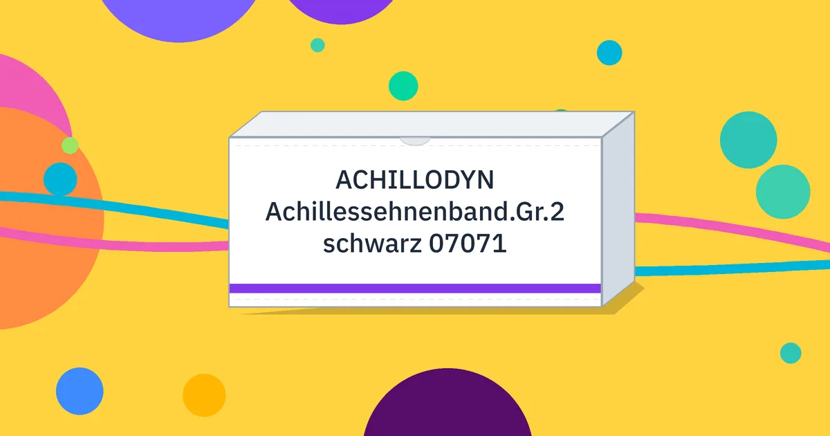 Symbolbild: Packung mit der Aufschrift ACHILLODYN Achillessehnenband.Gr.2 schwarz 07071 (PZN 00321589) – Verfügbarkeit und Bezug in Apotheken in Frankfurt am Main