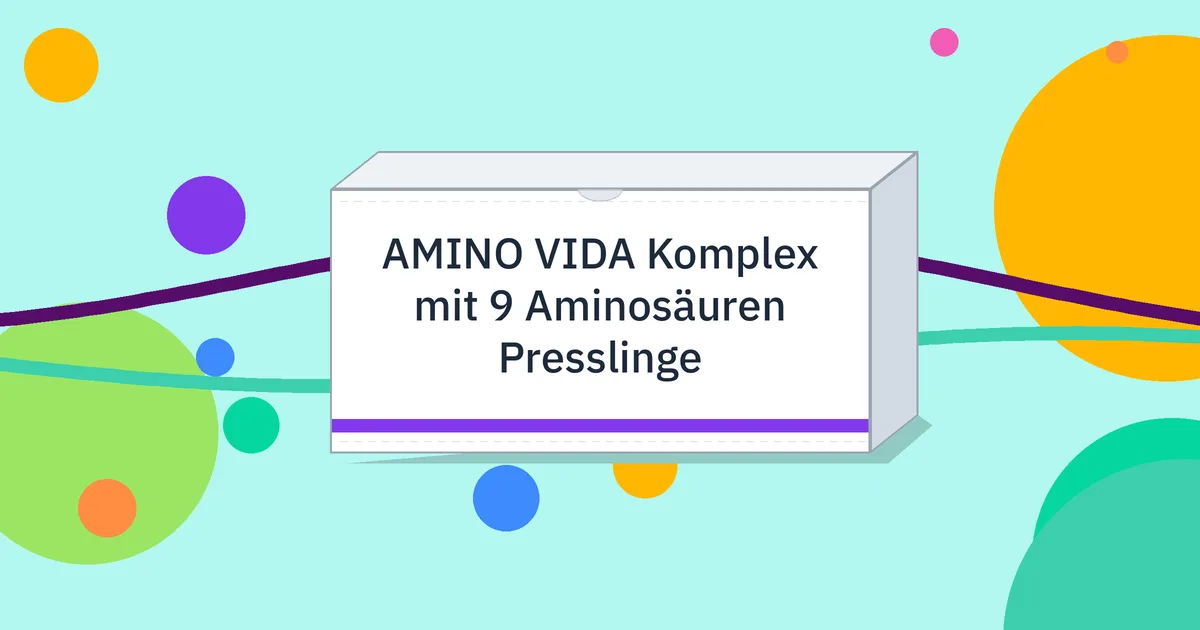 Symbolbild: Packung mit der Aufschrift AMINO VIDA Komplex mit 9 Aminosäuren Presslinge (PZN 13913848) – Verfügbarkeit und Bezug in Apotheken in Frankfurt am Main