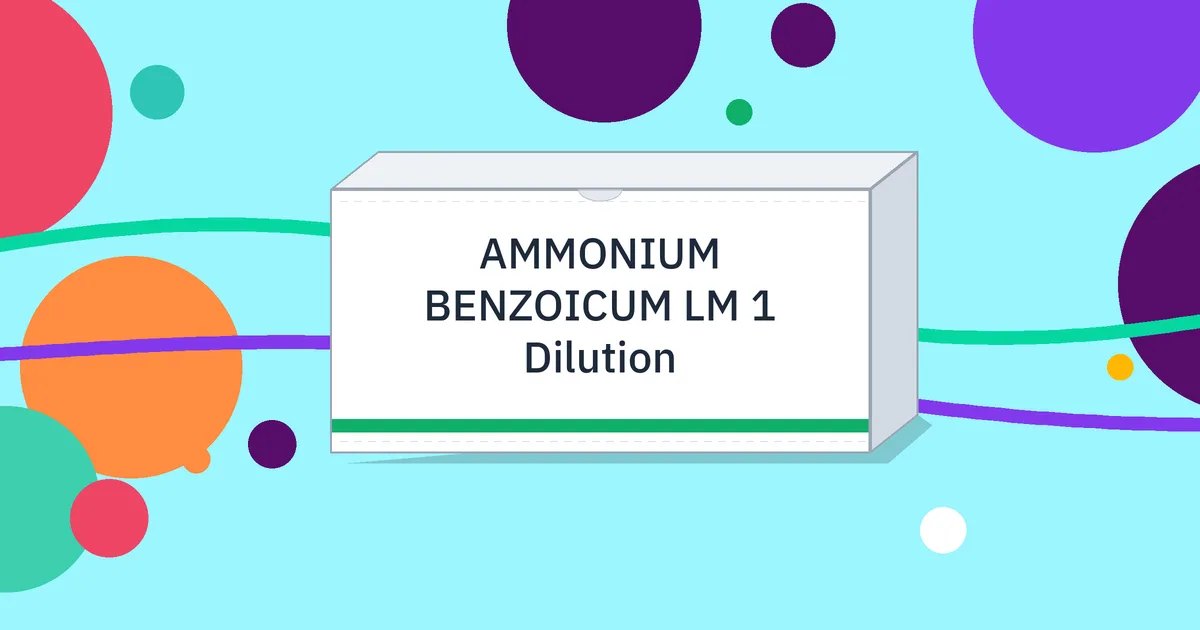 Symbolbild: Packung mit der Aufschrift AMMONIUM BENZOICUM LM 1 Dilution (PZN 13319789) – Verfügbarkeit und Bezug in Apotheken in Frankfurt am Main