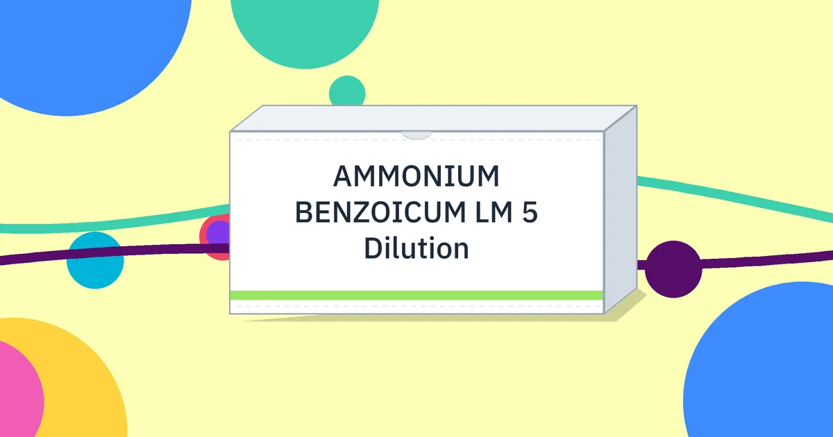 Symbolbild: Packung mit der Aufschrift AMMONIUM BENZOICUM LM 5 Dilution (PZN 13319832) – Verfügbarkeit und Bezug in Apotheken in Frankfurt am Main