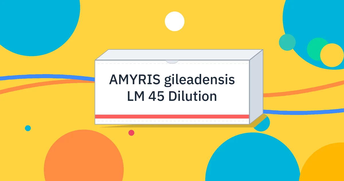 Symbolbild: Packung mit der Aufschrift AMYRIS gileadensis LM 45 Dilution (PZN 13327205) – Verfügbarkeit und Bezug in Apotheken in Frankfurt am Main