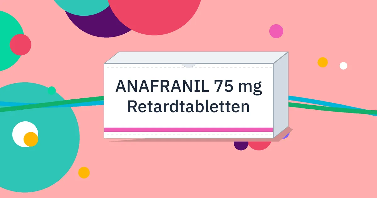 Symbolbild: Packung mit der Aufschrift ANAFRANIL 75 mg Retardtabletten (PZN 04954736) – Verfügbarkeit und Bezug in Apotheken in Frankfurt am Main