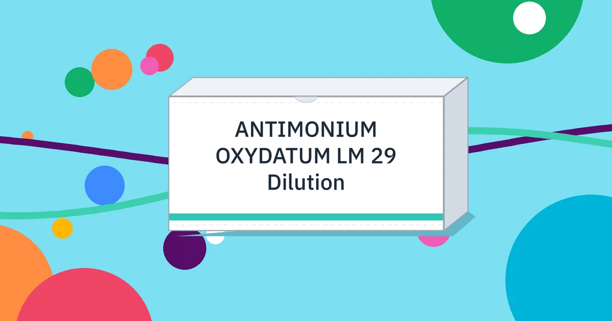 Symbolbild: Packung mit der Aufschrift ANTIMONIUM OXYDATUM LM 29 Dilution (PZN 13374788) – Verfügbarkeit und Bezug in Apotheken in Frankfurt am Main