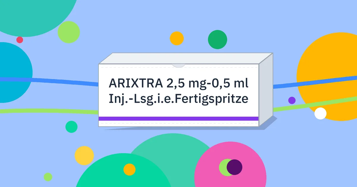 Symbolbild: Packung mit der Aufschrift ARIXTRA 2,5 mg-0,5 ml Inj.-Lsg.i.e.Fertigspritze (PZN 11162467) – Verfügbarkeit und Bezug in Apotheken in Frankfurt am Main