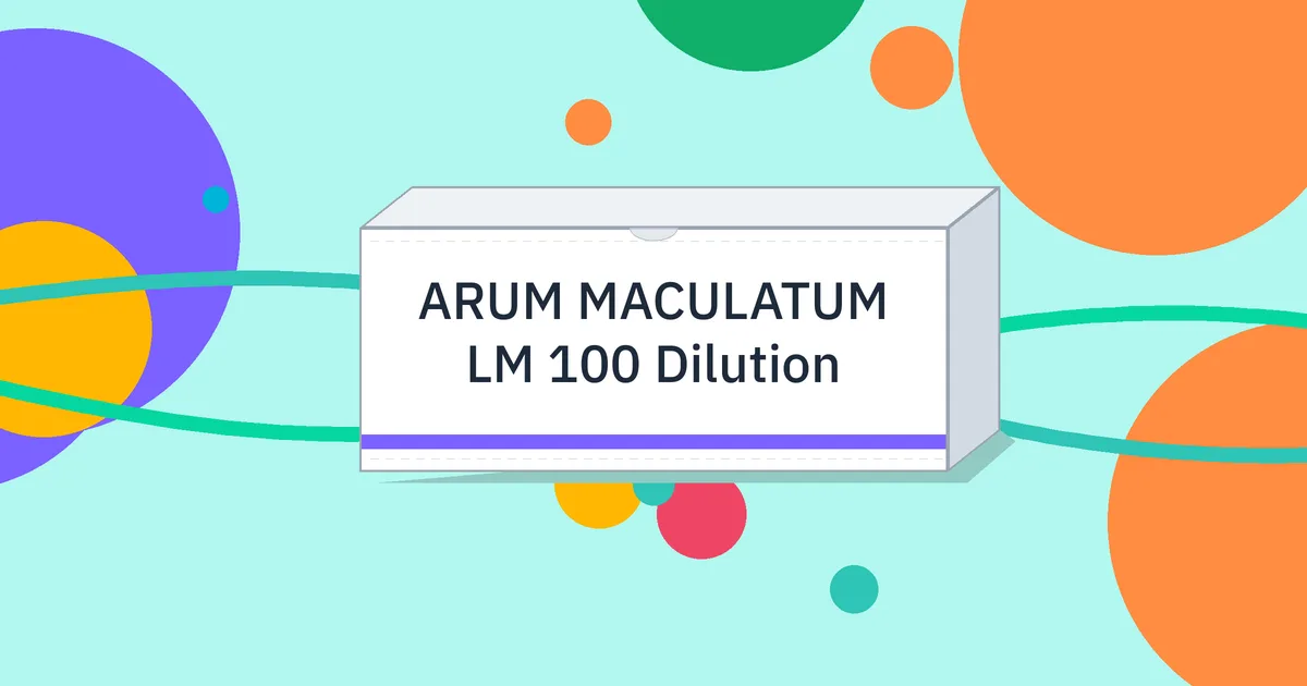 Symbolbild: Packung mit der Aufschrift ARUM MACULATUM LM 100 Dilution (PZN 13396896) – Verfügbarkeit und Bezug in Apotheken in Frankfurt am Main