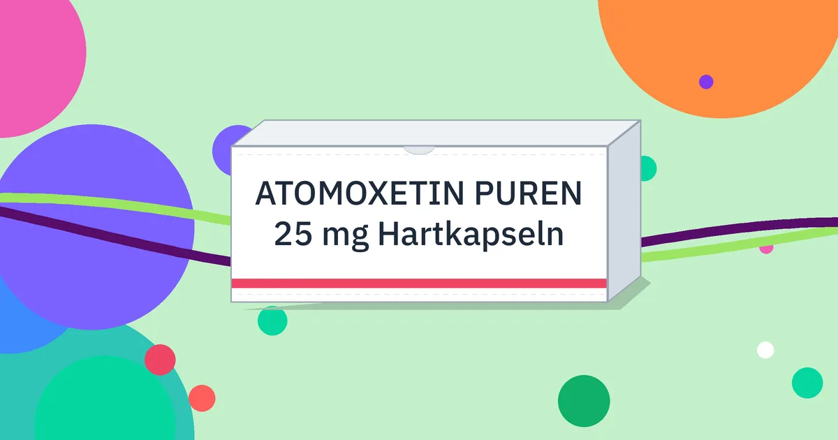 Symbolbild: Packung mit der Aufschrift ATOMOXETIN PUREN 25 mg Hartkapseln (PZN 14375666) – Verfügbarkeit und Bezug in Apotheken in Frankfurt am Main