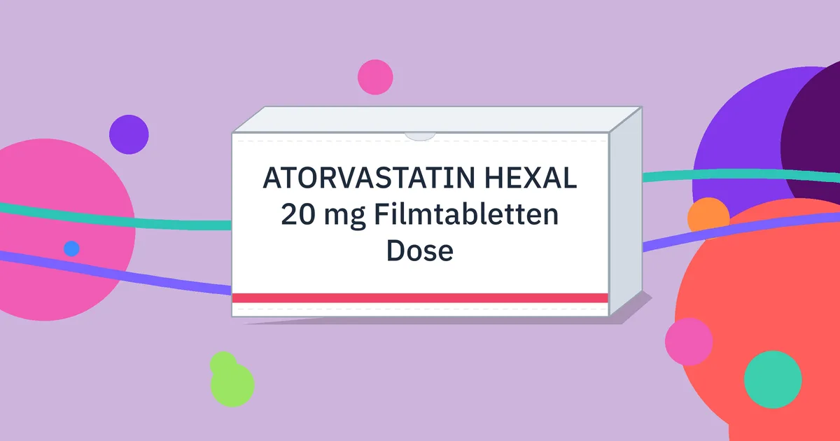 Symbolbild: Packung mit der Aufschrift ATORVASTATIN HEXAL 20 mg Filmtabletten Dose (PZN 17607108) – Verfügbarkeit und Bezug in Apotheken in Frankfurt am Main