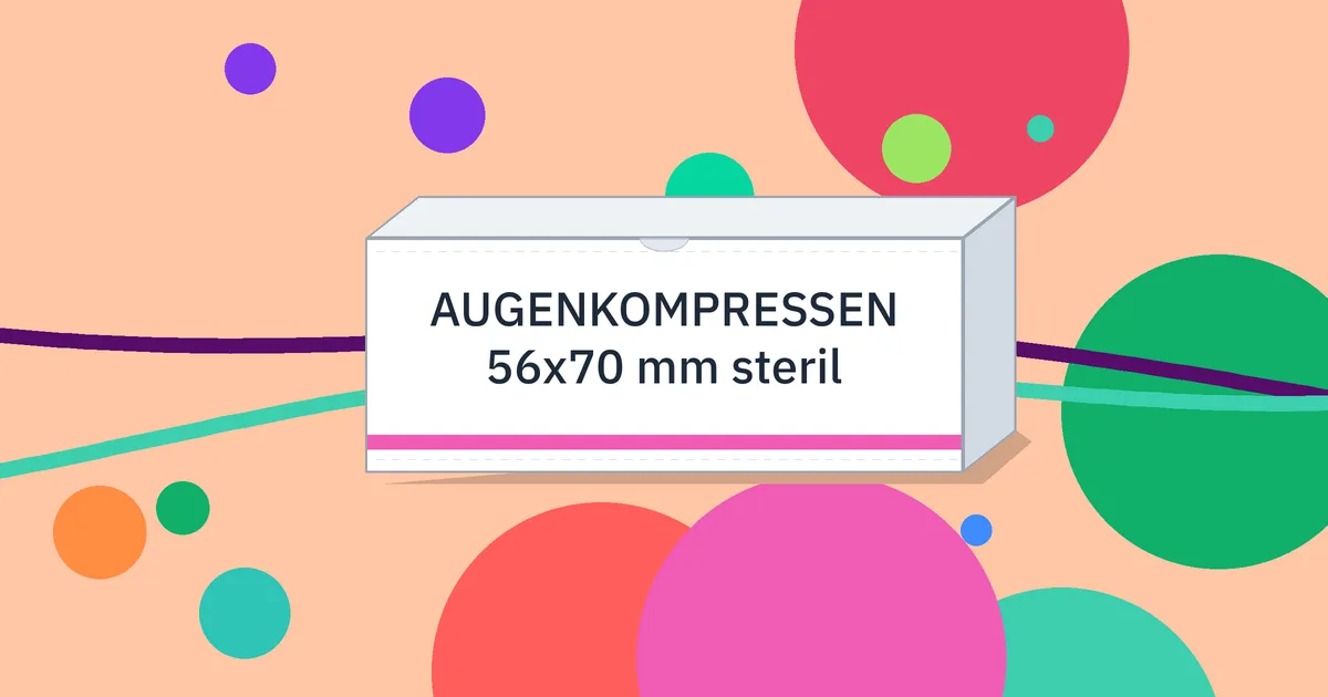 Symbolbild: Packung mit der Aufschrift AUGENKOMPRESSEN 56x70 mm steril (PZN 04233988) – Verfügbarkeit und Bezug in Apotheken in Frankfurt am Main