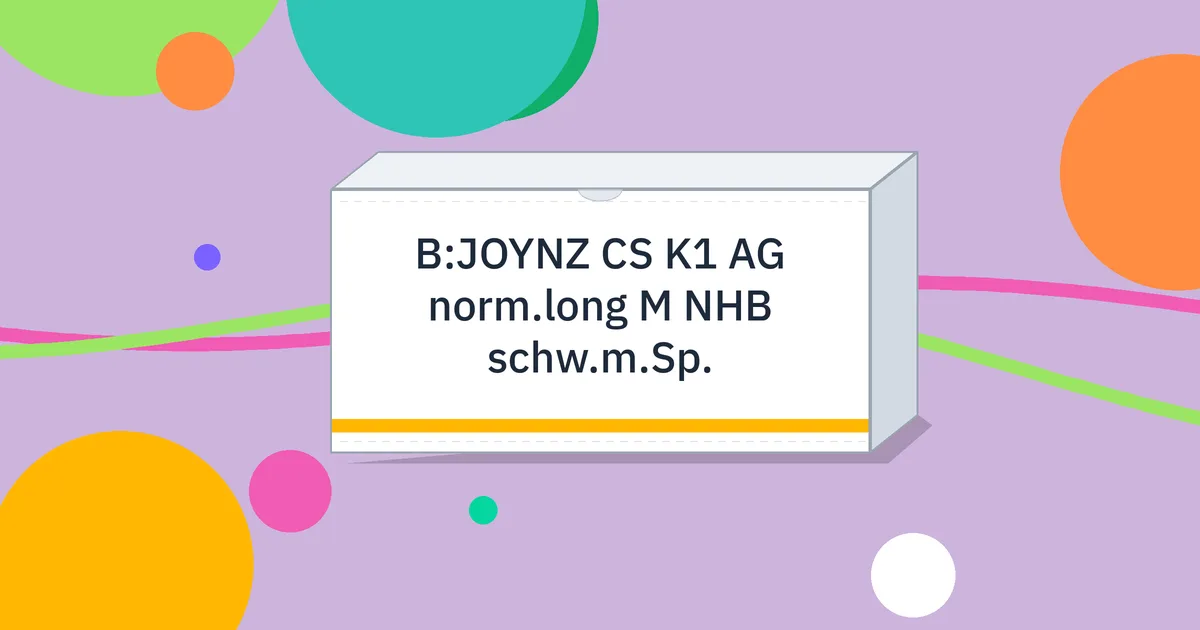 Symbolbild: Packung mit der Aufschrift B:JOYNZ CS K1 AG norm.long M NHB schw.m.Sp. (PZN 20533891) – Verfügbarkeit und Bezug in Apotheken in Frankfurt am Main