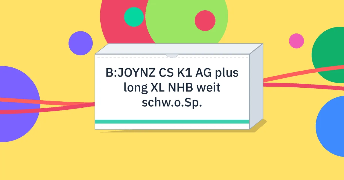 Symbolbild: Packung mit der Aufschrift B:JOYNZ CS K1 AG plus long XL NHB weit schw.o.Sp. (PZN 20536062) – Verfügbarkeit und Bezug in Apotheken in Frankfurt am Main
