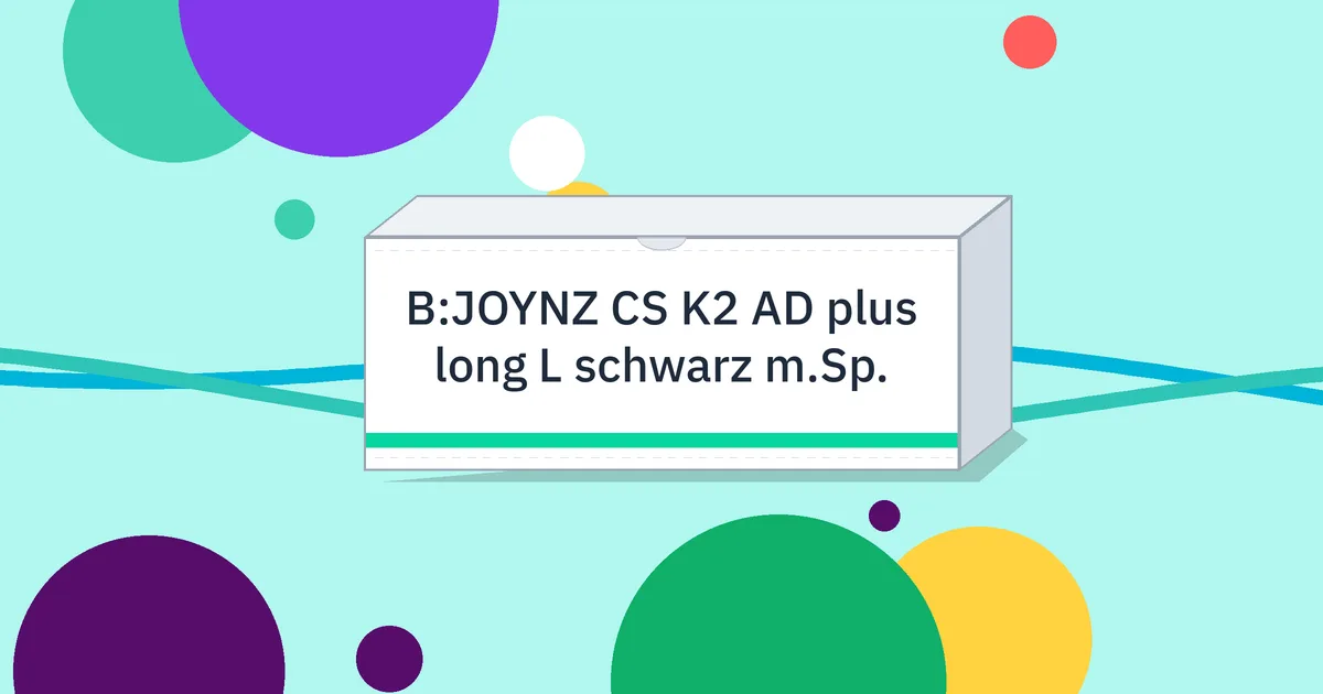 Symbolbild: Packung mit der Aufschrift B:JOYNZ CS K2 AD plus long L schwarz m.Sp. (PZN 20525265) – Verfügbarkeit und Bezug in Apotheken in Frankfurt am Main