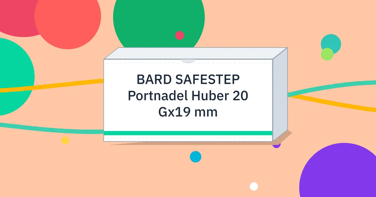 Symbolbild: Packung mit der Aufschrift BARD SAFESTEP Portnadel Huber 20 Gx19 mm (PZN 17296341) – Verfügbarkeit und Bezug in Apotheken in Frankfurt am Main