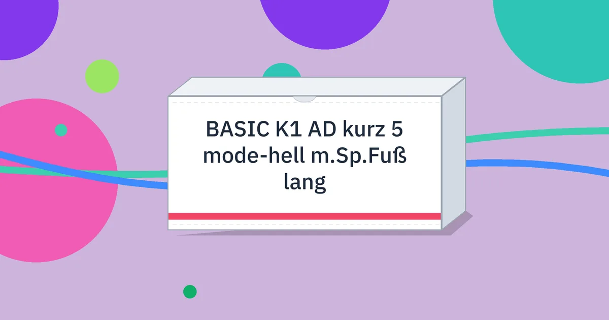 Symbolbild: Packung mit der Aufschrift BASIC K1 AD kurz 5 mode-hell m.Sp.Fuß lang (PZN 20258806) – Verfügbarkeit und Bezug in Apotheken in Frankfurt am Main