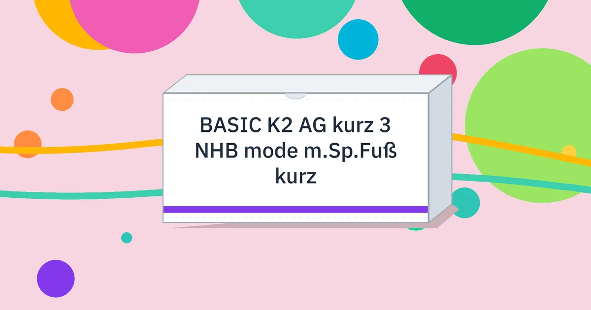 Symbolbild: Packung mit der Aufschrift BASIC K2 AG kurz 3 NHB mode m.Sp.Fuß kurz (PZN 20267260) – Verfügbarkeit und Bezug in Apotheken in Frankfurt am Main