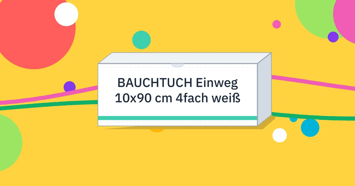 Symbolbild: Packung mit der Aufschrift BAUCHTUCH Einweg 10x90 cm 4fach weiß (PZN 00033442) – Verfügbarkeit und Bezug in Apotheken in Frankfurt am Main