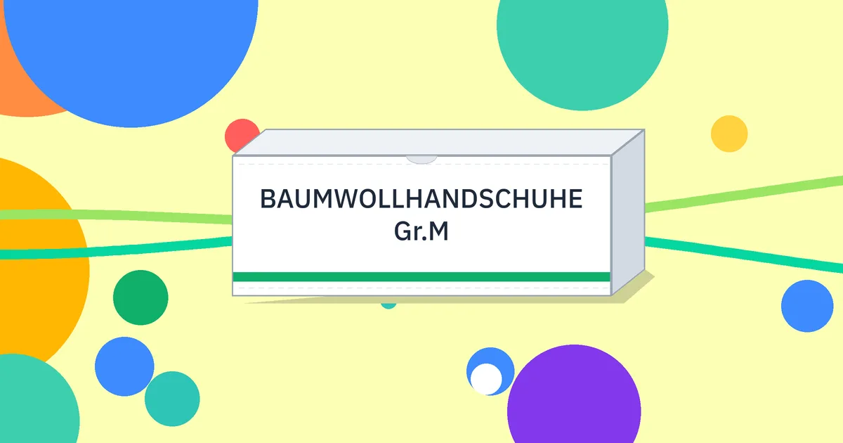 Symbolbild: Packung mit der Aufschrift BAUMWOLLHANDSCHUHE Gr.M (PZN 18472685) – Verfügbarkeit und Bezug in Apotheken in Frankfurt am Main