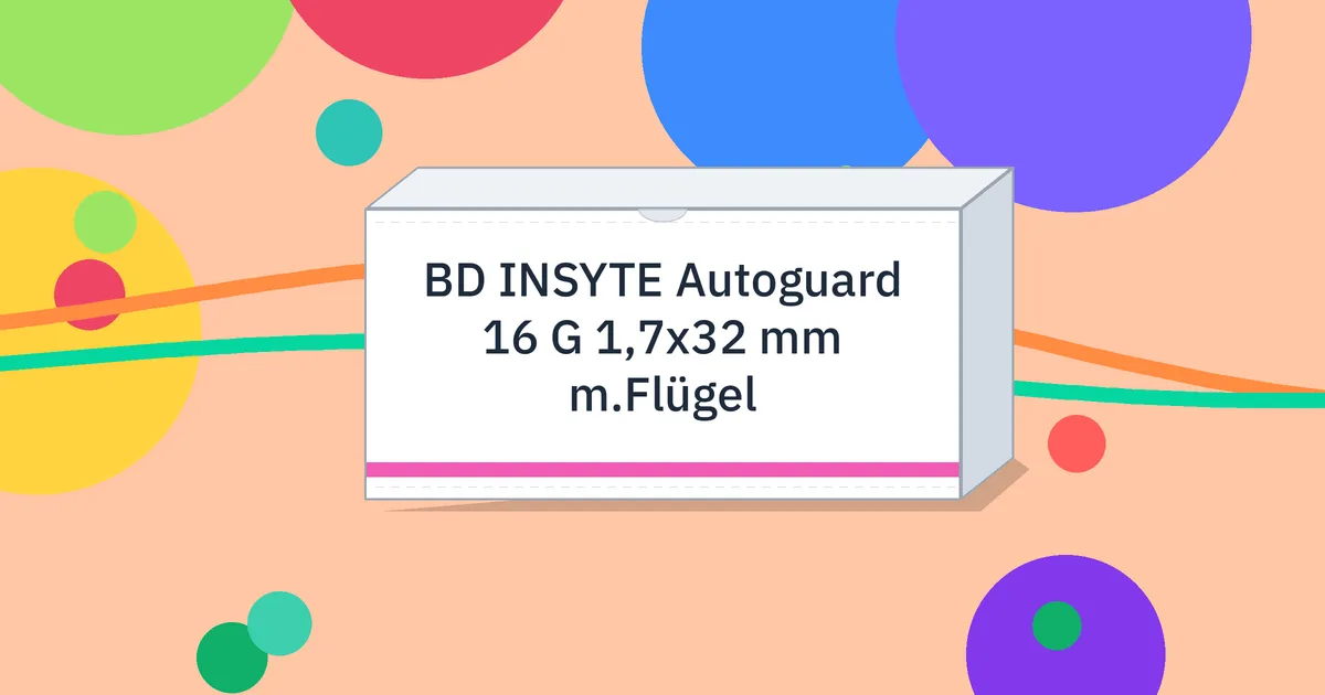 Symbolbild: Packung mit der Aufschrift BD INSYTE Autoguard 16 G 1,7x32 mm m.Flügel (PZN 01318767) – Verfügbarkeit und Bezug in Apotheken in Frankfurt am Main