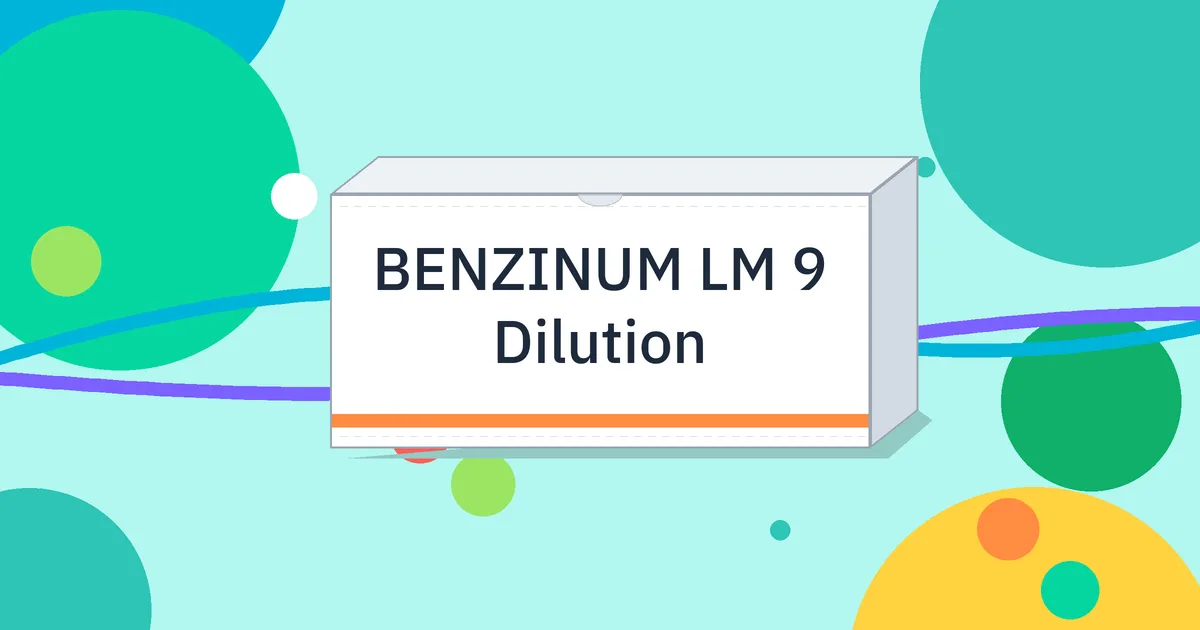 Symbolbild: Packung mit der Aufschrift BENZINUM LM 9 Dilution (PZN 12791998) – Verfügbarkeit und Bezug in Apotheken in Frankfurt am Main