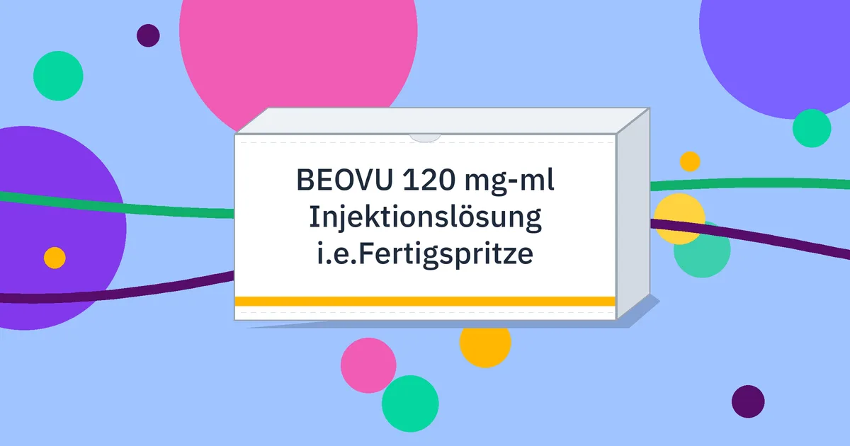 Symbolbild: Packung mit der Aufschrift BEOVU 120 mg-ml Injektionslösung i.e.Fertigspritze (PZN 17379788) – Verfügbarkeit und Bezug in Apotheken in Frankfurt am Main