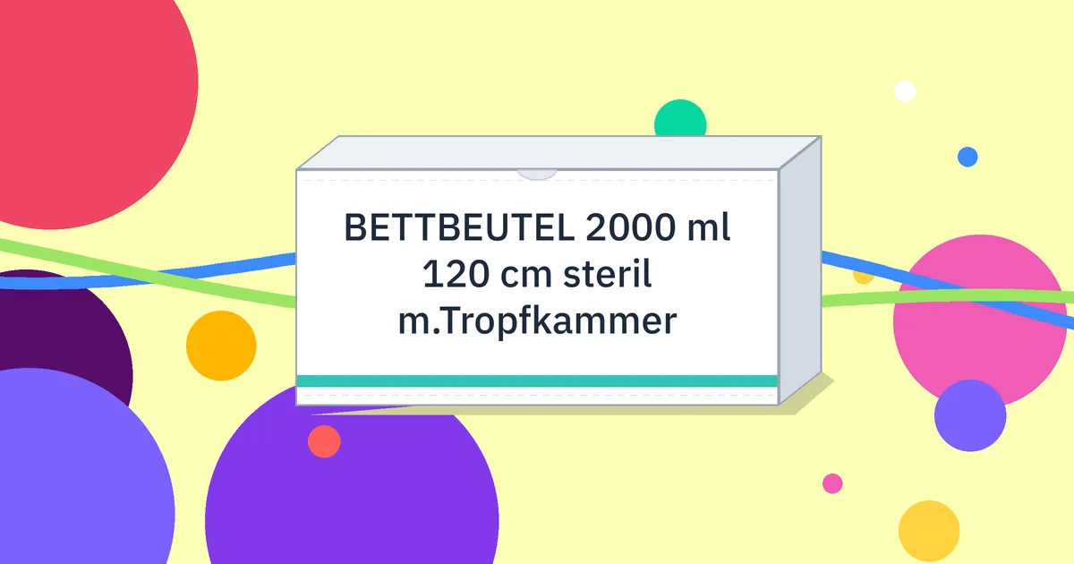 Symbolbild: Packung mit der Aufschrift BETTBEUTEL 2000 ml 120 cm steril m.Tropfkammer (PZN 18021391) – Verfügbarkeit und Bezug in Apotheken in Frankfurt am Main