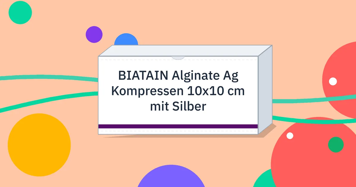 Symbolbild: Packung mit der Aufschrift BIATAIN Alginate Ag Kompressen 10x10 cm mit Silber (PZN 12425963) – Verfügbarkeit und Bezug in Apotheken in Frankfurt am Main