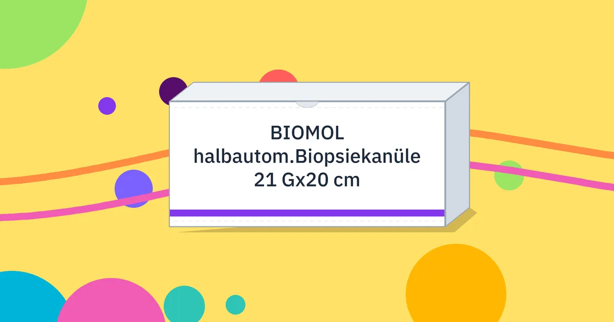 Symbolbild: Packung mit der Aufschrift BIOMOL halbautom.Biopsiekanüle 21 Gx20 cm (PZN 06123873) – Verfügbarkeit und Bezug in Apotheken in Frankfurt am Main