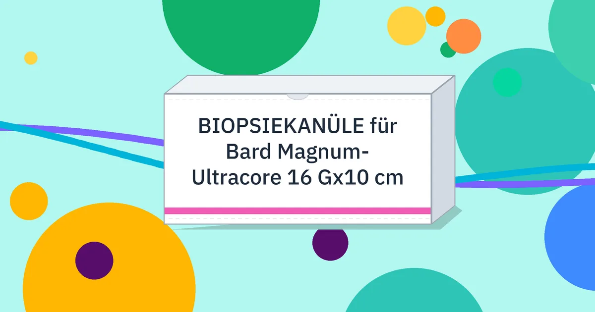 Symbolbild: Packung mit der Aufschrift BIOPSIEKANÜLE für Bard Magnum-Ultracore 16 Gx10 cm (PZN 07096718) – Verfügbarkeit und Bezug in Apotheken in Frankfurt am Main