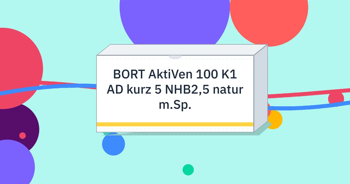 Symbolbild: Packung mit der Aufschrift BORT AktiVen 100 K1 AD kurz 5 NHB2,5 natur m.Sp. (PZN 17498518) – Verfügbarkeit und Bezug in Apotheken in Frankfurt am Main