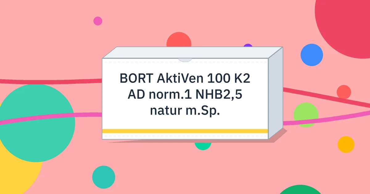 Symbolbild: Packung mit der Aufschrift BORT AktiVen 100 K2 AD norm.1 NHB2,5 natur m.Sp. (PZN 17498719) – Verfügbarkeit und Bezug in Apotheken in Frankfurt am Main