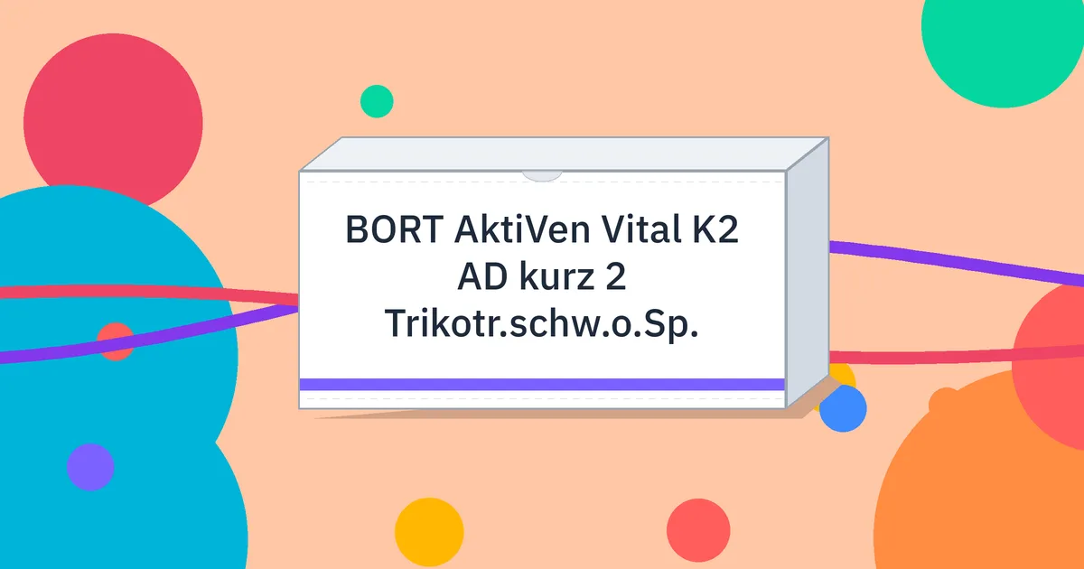 Symbolbild: Packung mit der Aufschrift BORT AktiVen Vital K2 AD kurz 2 Trikotr.schw.o.Sp. (PZN 12549659) – Verfügbarkeit und Bezug in Apotheken in Frankfurt am Main