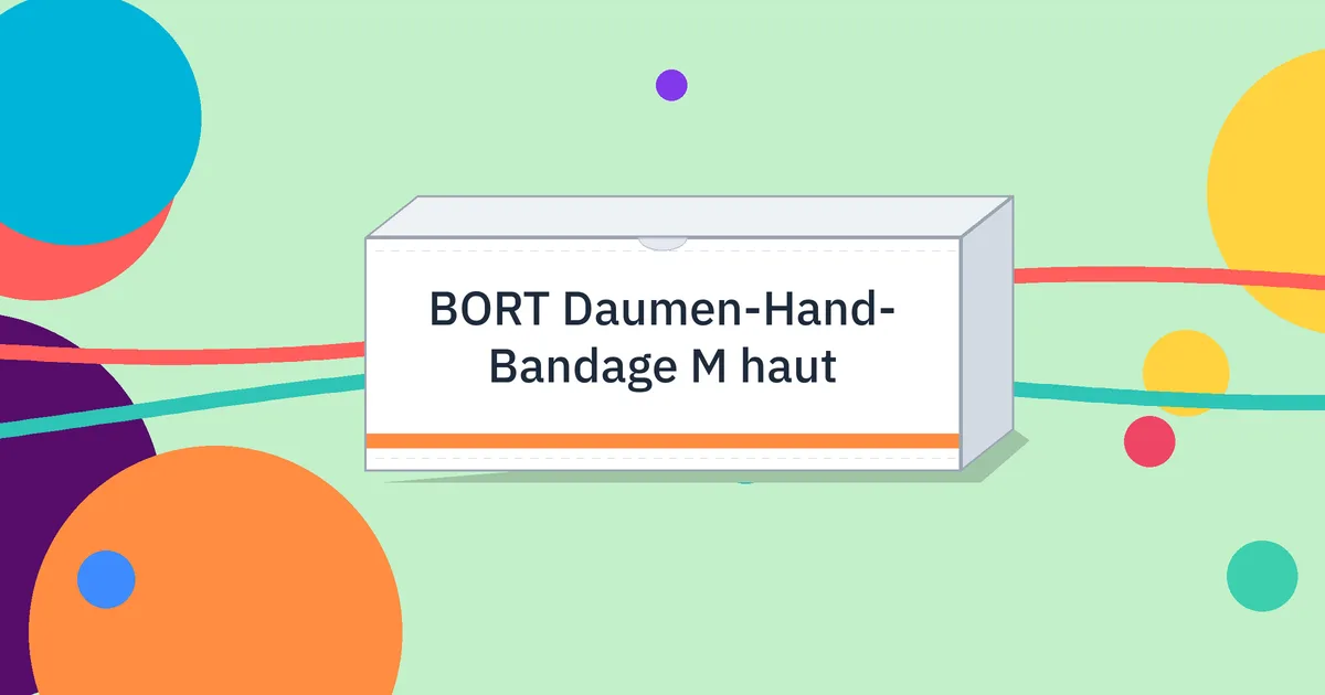 Symbolbild: Packung mit der Aufschrift BORT Daumen-Hand-Bandage M haut (PZN 02406858) – Verfügbarkeit und Bezug in Apotheken in Frankfurt am Main