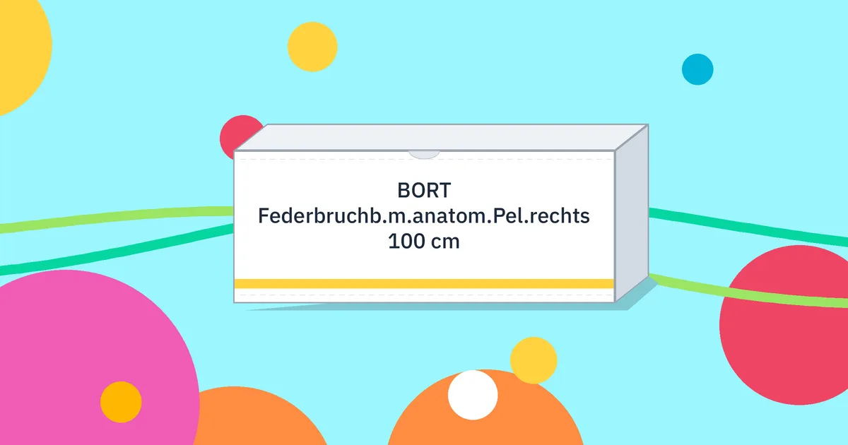 Symbolbild: Packung mit der Aufschrift BORT Federbruchb.m.anatom.Pel.rechts 100 cm (PZN 07195314) – Verfügbarkeit und Bezug in Apotheken in Frankfurt am Main
