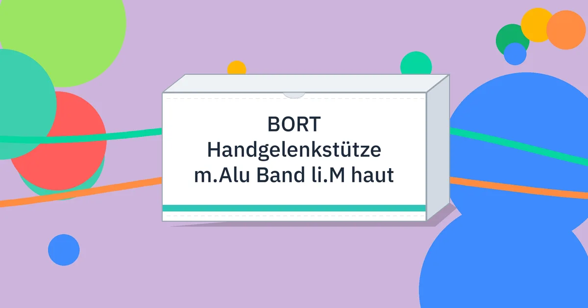 Symbolbild: Packung mit der Aufschrift BORT Handgelenkstütze m.Alu Band li.M haut (PZN 04125276) – Verfügbarkeit und Bezug in Apotheken in Frankfurt am Main