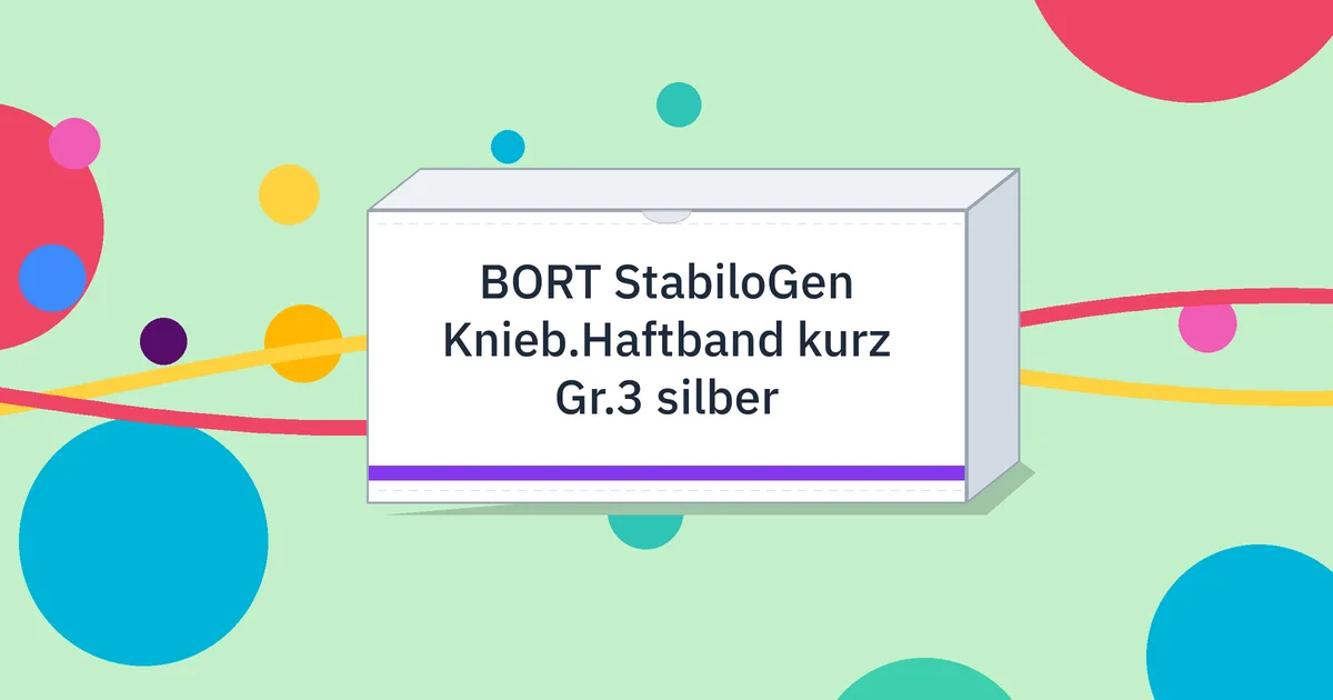 Symbolbild: Packung mit der Aufschrift BORT StabiloGen Knieb.Haftband kurz Gr.3 silber (PZN 16847282) – Verfügbarkeit und Bezug in Apotheken in Frankfurt am Main