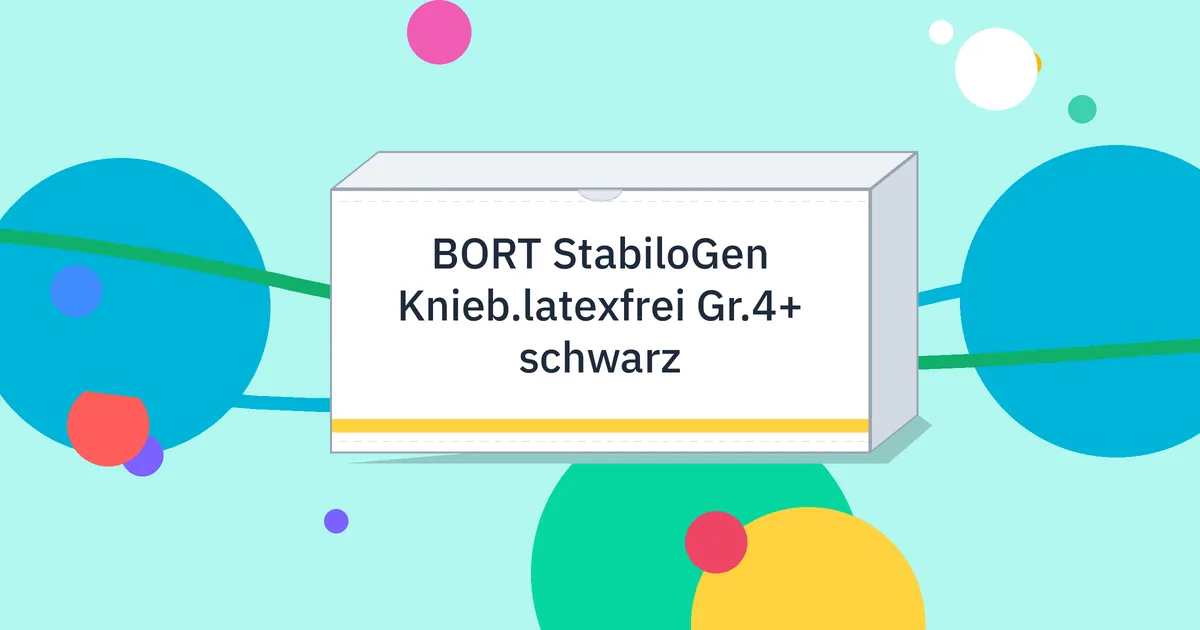 Symbolbild: Packung mit der Aufschrift BORT StabiloGen Knieb.latexfrei Gr.4+ schwarz (PZN 16846199) – Verfügbarkeit und Bezug in Apotheken in Frankfurt am Main