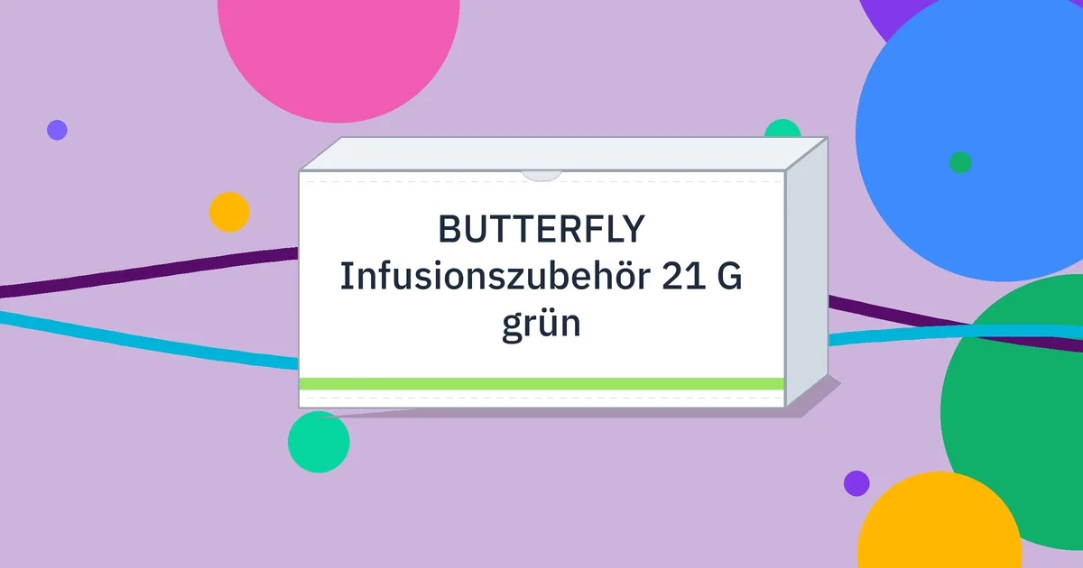 Symbolbild: Packung mit der Aufschrift BUTTERFLY Infusionszubehör 21 G grün (PZN 08482607) – Verfügbarkeit und Bezug in Apotheken in Frankfurt am Main
