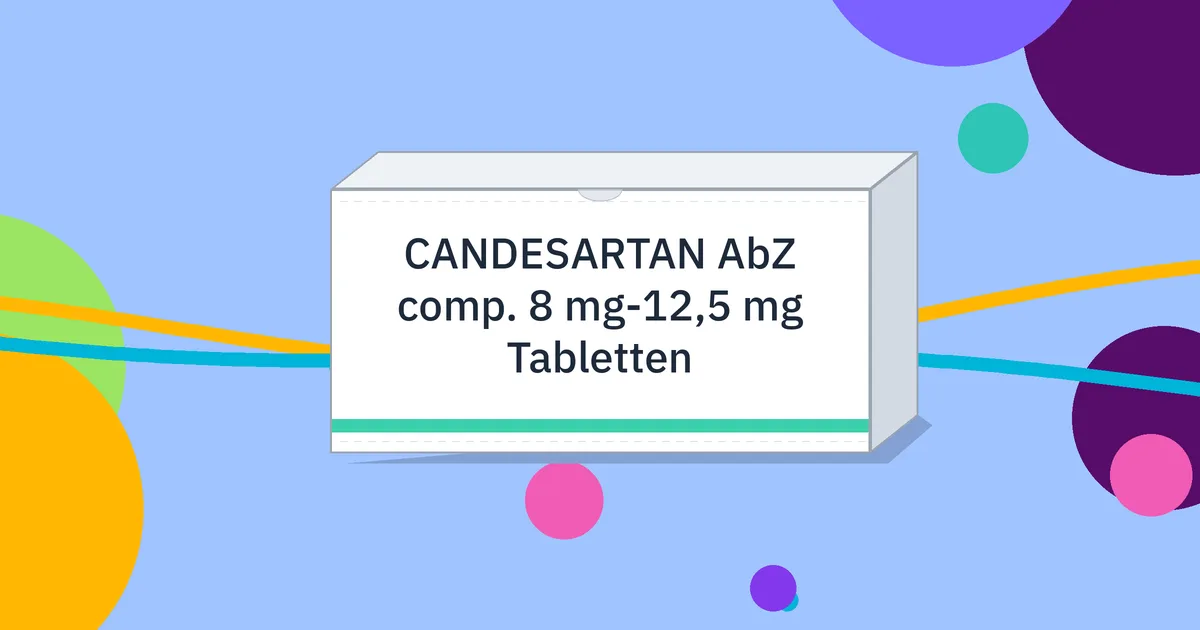 Symbolbild: Packung mit der Aufschrift CANDESARTAN AbZ comp. 8 mg-12,5 mg Tabletten (PZN 09123885) – Verfügbarkeit und Bezug in Apotheken in Frankfurt am Main