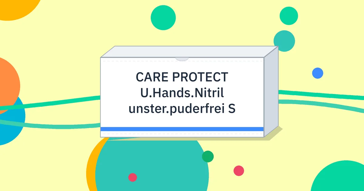 Symbolbild: Packung mit der Aufschrift CARE PROTECT U.Hands.Nitril unster.puderfrei S (PZN 17992804) – Verfügbarkeit und Bezug in Apotheken in Frankfurt am Main
