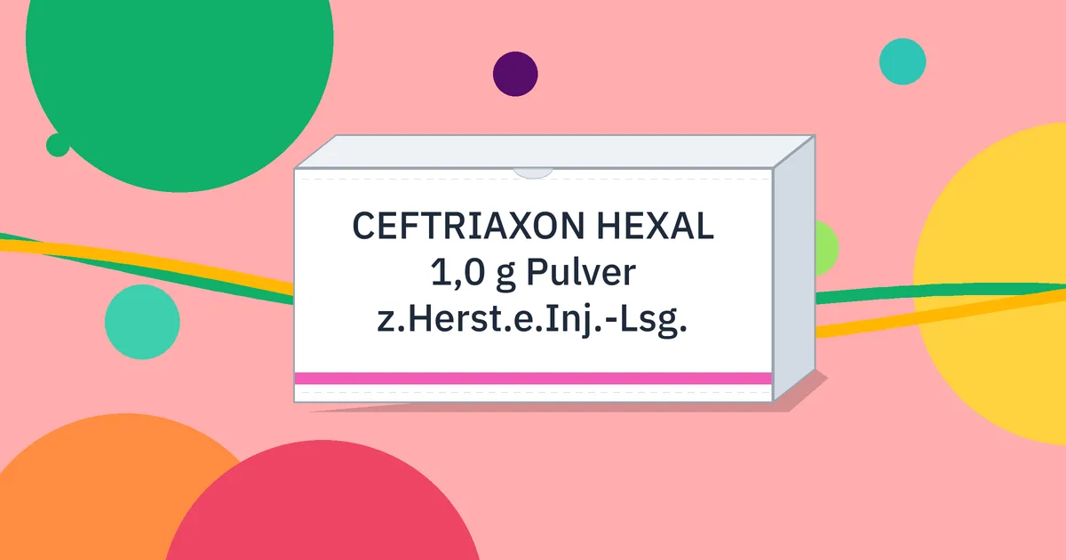 Symbolbild: Packung mit der Aufschrift CEFTRIAXON HEXAL 1,0 g Pulver z.Herst.e.Inj.-Lsg. (PZN 05995157) – Verfügbarkeit und Bezug in Apotheken in Frankfurt am Main