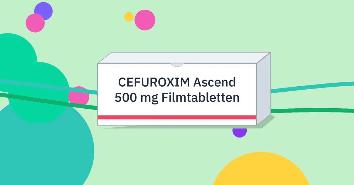 Symbolbild: Packung mit der Aufschrift CEFUROXIM Ascend 500 mg Filmtabletten (PZN 18250795) – Verfügbarkeit und Bezug in Apotheken in Frankfurt am Main