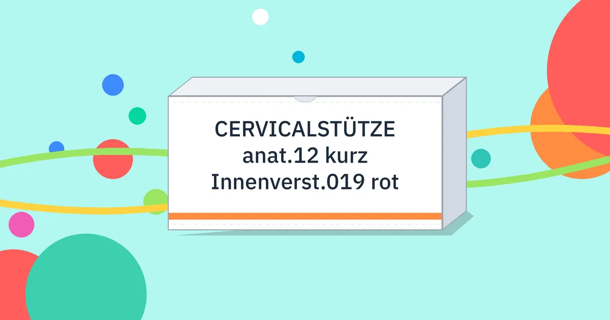 Symbolbild: Packung mit der Aufschrift CERVICALSTÜTZE anat.12 kurz Innenverst.019 rot (PZN 08895189) – Verfügbarkeit und Bezug in Apotheken in Frankfurt am Main