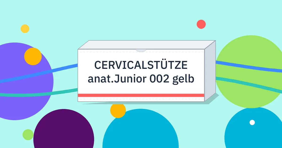 Symbolbild: Packung mit der Aufschrift CERVICALSTÜTZE anat.Junior 002 gelb (PZN 08895350) – Verfügbarkeit und Bezug in Apotheken in Frankfurt am Main