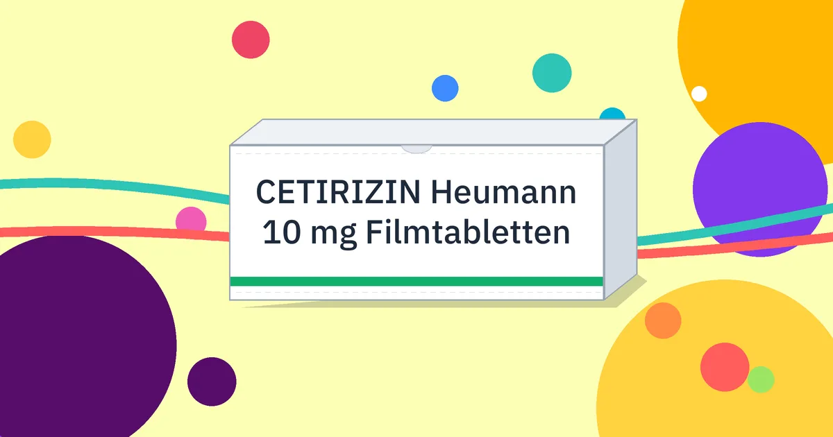 Symbolbild: Packung mit der Aufschrift CETIRIZIN Heumann 10 mg Filmtabletten (PZN 16363414) – Verfügbarkeit und Bezug in Apotheken in Frankfurt am Main