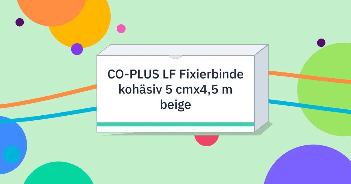 Symbolbild: Packung mit der Aufschrift CO-PLUS LF Fixierbinde kohäsiv 5 cmx4,5 m beige (PZN 19177675) – Verfügbarkeit und Bezug in Apotheken in Frankfurt am Main