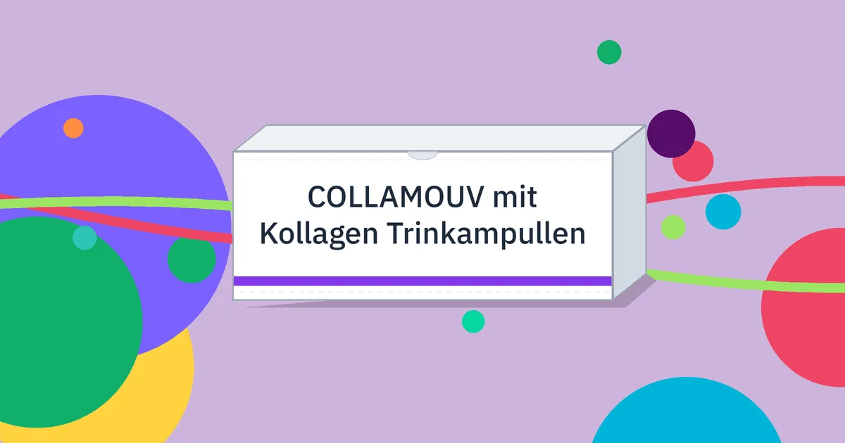 Symbolbild: Packung mit der Aufschrift COLLAMOUV mit Kollagen Trinkampullen (PZN 20228113) – Verfügbarkeit und Bezug in Apotheken in Frankfurt am Main