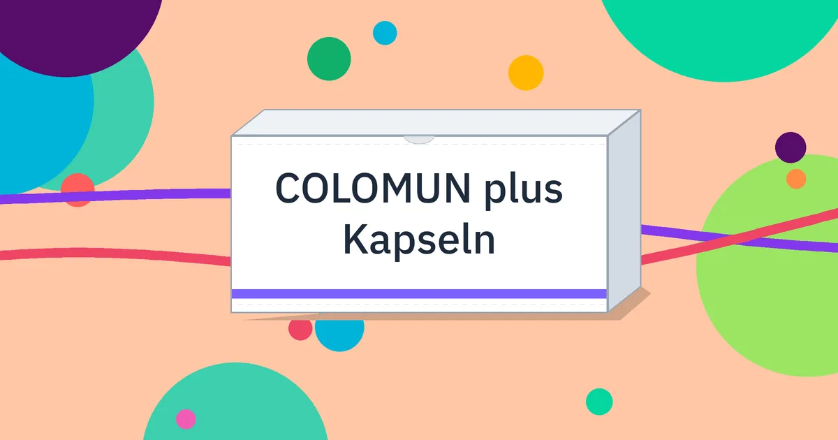 Symbolbild: Packung mit der Aufschrift COLOMUN plus Kapseln (PZN 13426284) – Verfügbarkeit und Bezug in Apotheken in Frankfurt am Main