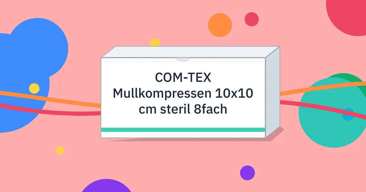 Symbolbild: Packung mit der Aufschrift COM-TEX Mullkompressen 10x10 cm steril 8fach (PZN 17150850) – Verfügbarkeit und Bezug in Apotheken in Frankfurt am Main