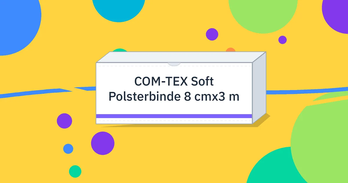 Symbolbild: Packung mit der Aufschrift COM-TEX Soft Polsterbinde 8 cmx3 m (PZN 04722888) – Verfügbarkeit und Bezug in Apotheken in Frankfurt am Main